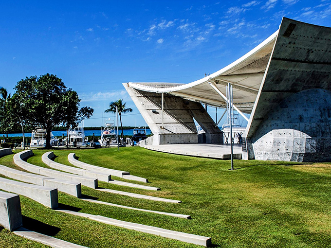 Founders Park's modern amphitheater brings community gatherings to life against the backdrop of Islamorada's natural beauty.