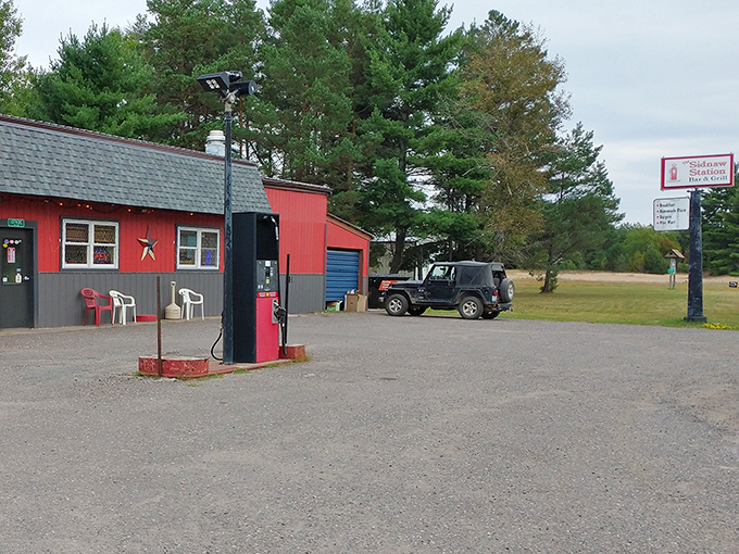 The gas pumps remind you this is indeed a service station, though the food inside will make you forget that fact entirely.