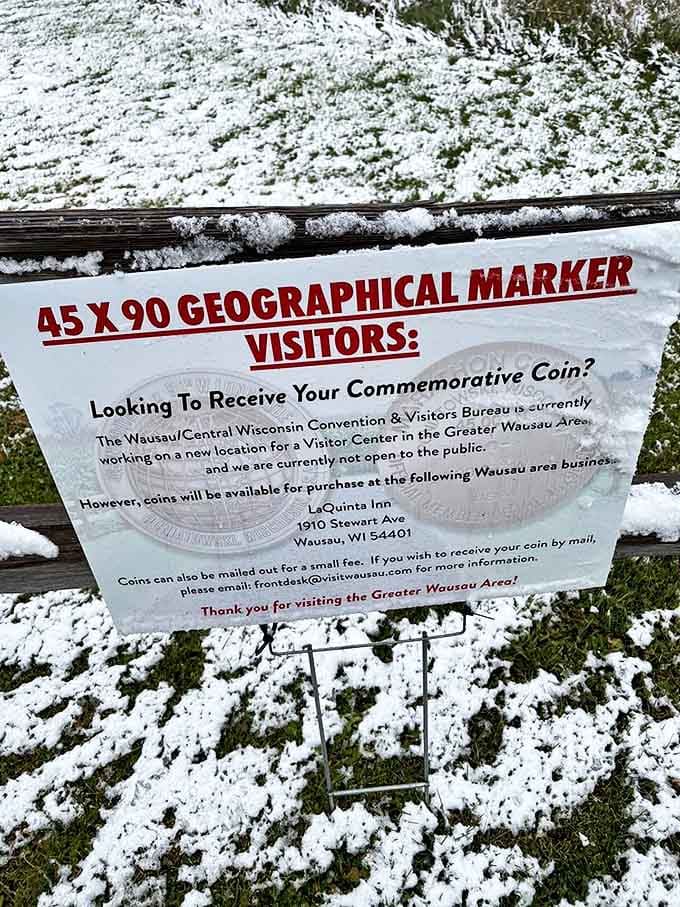 Educational signage helps visitors understand why this particular spot in Wisconsin deserves its place on the geographical map.