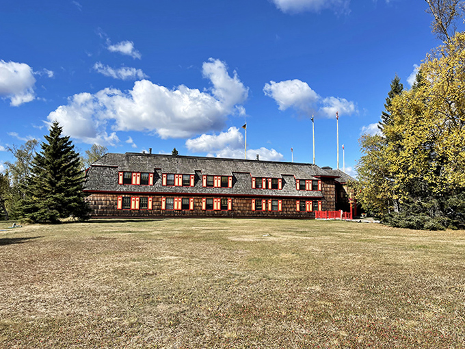 The lodge's weathered exterior has earned its character honestly – through decades of northern Minnesota seasons and thousands of happy visitors.