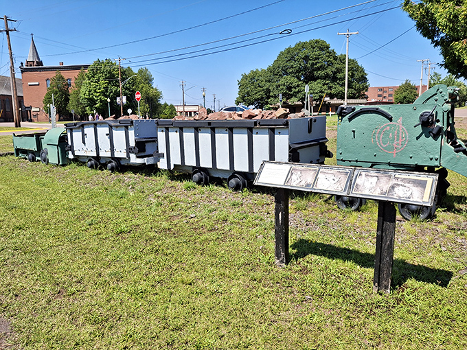 This miniature mining train display pays homage to the industrial might that carved this town from wilderness and copper.