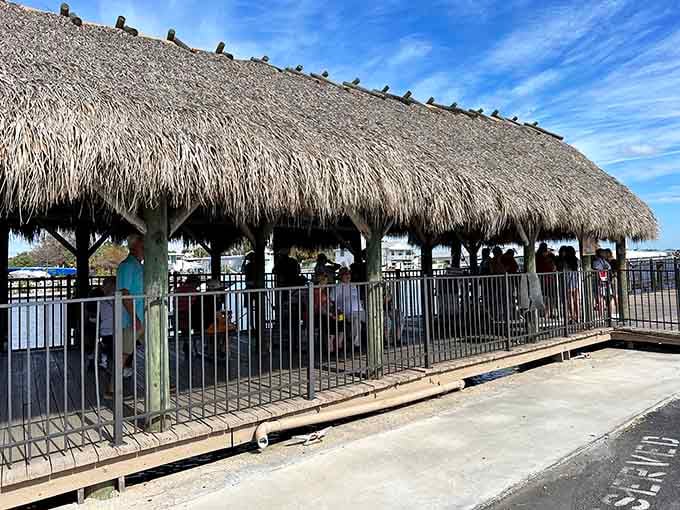 Under the tiki-style shelter, passengers can escape the sun while still enjoying the views, because shade is a beautiful thing in Florida.