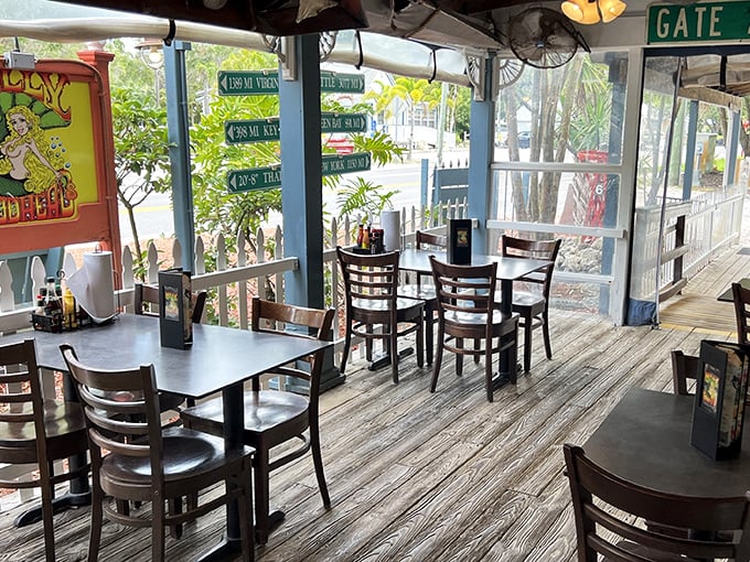 The outdoor patio whispers promises of gentle breezes and leisurely meals where time slows down to Florida's natural rhythm.