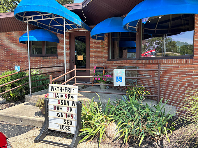 Blue awnings and accessible entrances prove that great food should welcome everyone through doors that swing wide with hospitality.