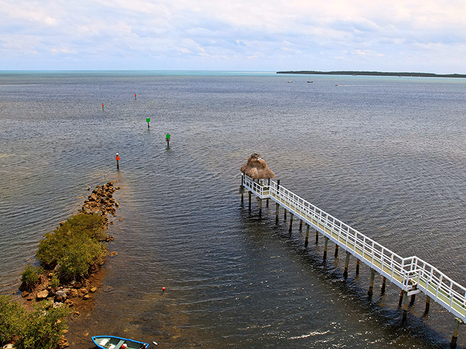 Engineering meets natural beauty at this overwater gazebo, where visitors pause to absorb 360-degree views of Key Largo's aquatic playground.
