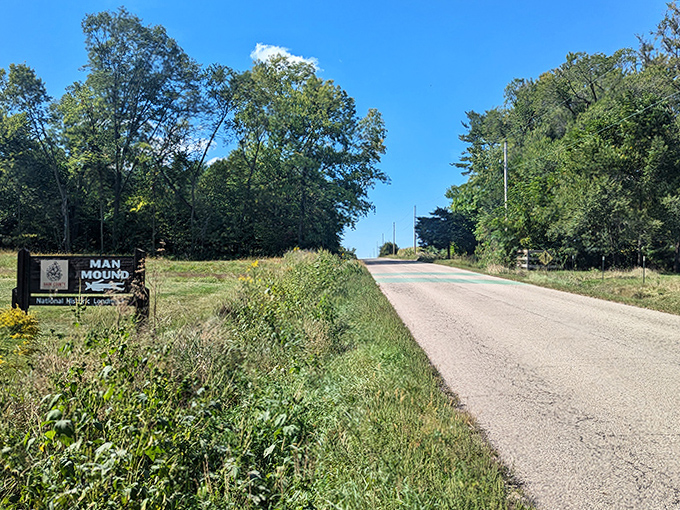 The rural road leading to Man Mound Park winds through quintessential Wisconsin countryside, building anticipation for the historical treasure ahead.