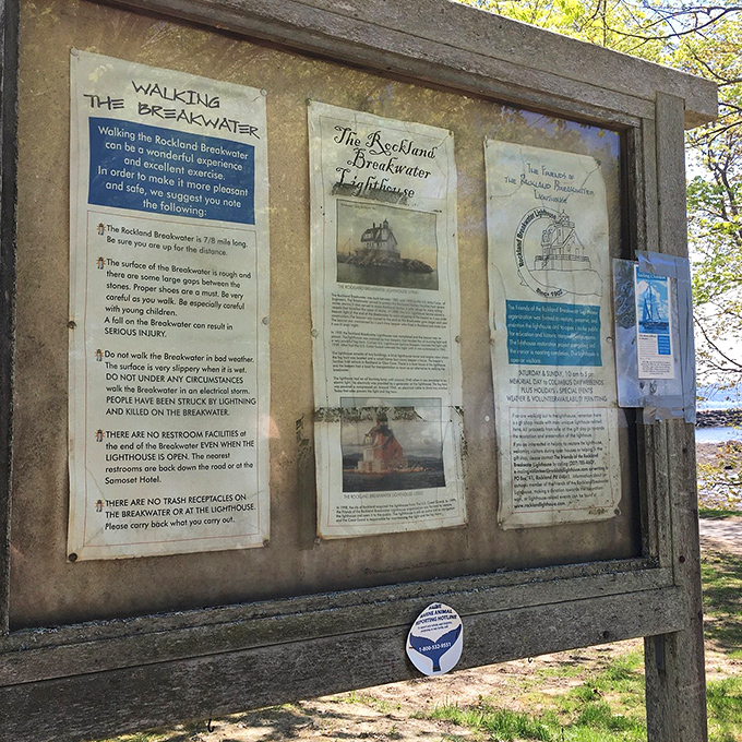 Informational signage provides visitors with safety guidelines and historical context before embarking on this unique coastal adventure.
