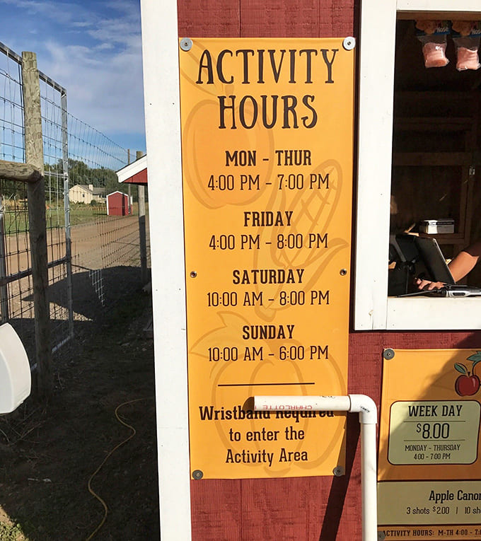 Activity hours are clearly posted because even magical farm experiences need schedules, ensuring visitors know when the fun officially begins each day.