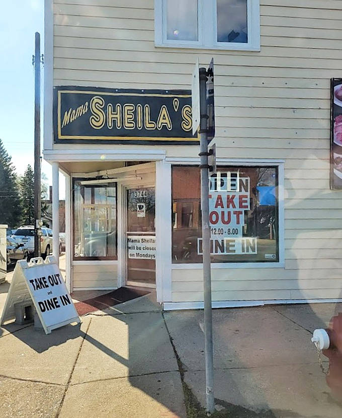 The doorway to deliciousness &ndash; where a simple sign promises extraordinary flavors and the "TAKE OUT" option saves relationships with pants.