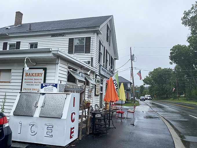 Even on rainy days, the outdoor seating beckons with its cheerful umbrellas &ndash; a testament to Mainers' resilience and determination to enjoy every moment outdoors.