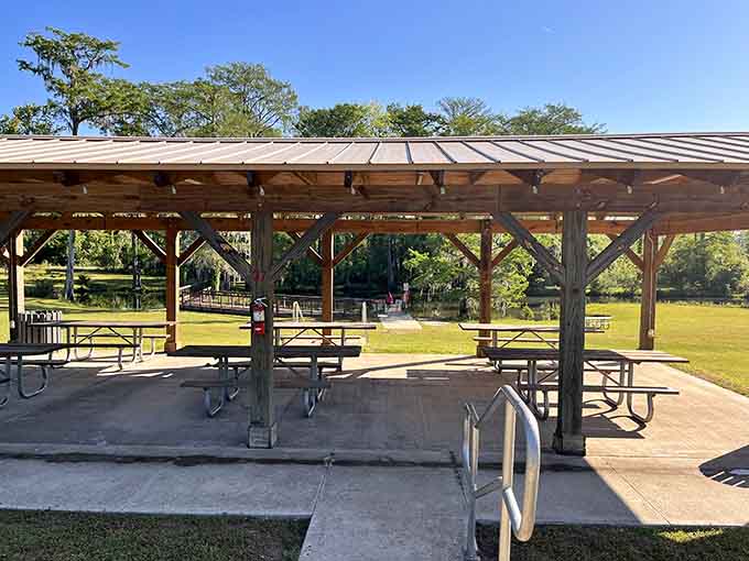 The pavilion provides shade for picnickers who need a break from Florida's enthusiastic sunshine after their underground adventure.