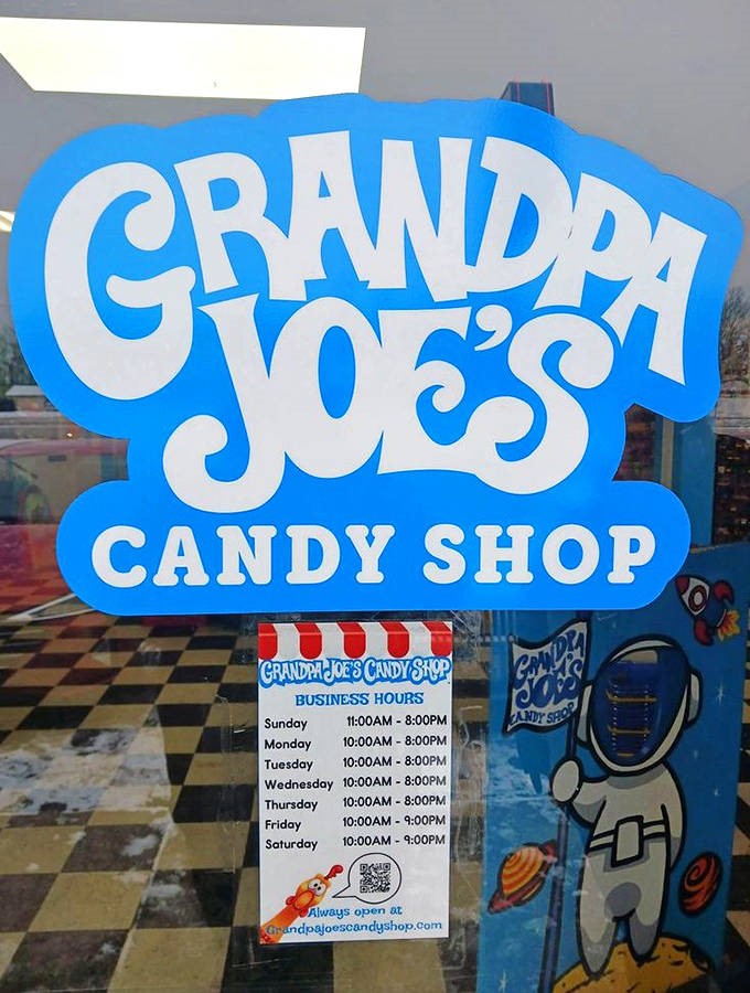 The shop's hours posted on the door &ndash; important information for planning your sugar pilgrimage to this temple of carbonated delights.