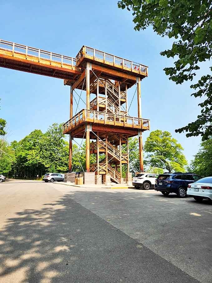 The tower stands proud against the sky, a testament to human ingenuity and our eternal desire to see what's just beyond the horizon.