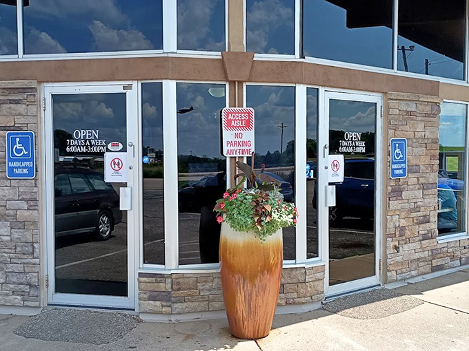 The welcoming entrance promises what lies within &ndash; unpretentious surroundings where the food and hospitality are the true stars.