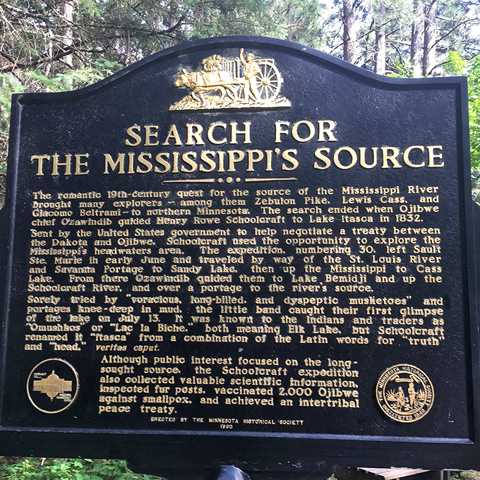 This historical marker tells the tale of Schoolcraft's 1832 expedition, when Ozawindib guided him to what would become Itasca State Park.