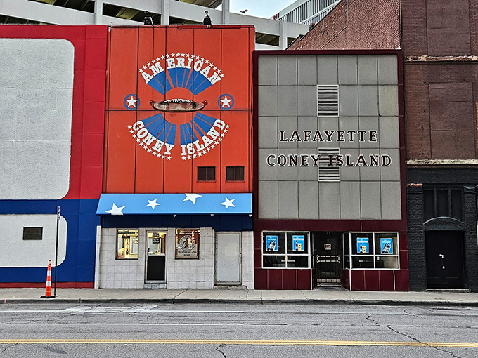 The exterior view shows Lafayette standing proud on Detroit's Lafayette Boulevard, a beacon of deliciousness for over a century.