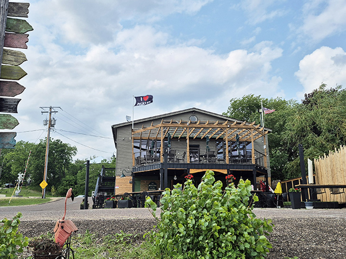 The view from across the way &ndash; perched perfectly on Lake Pepin's shore, the Pickle Factory's outdoor deck promises dining with a side of natural beauty.