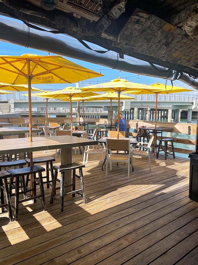 The outdoor patio offers front-row seats to nature's daily show &ndash; boats drifting by, pelicans diving, and the Florida sun painting everything golden.