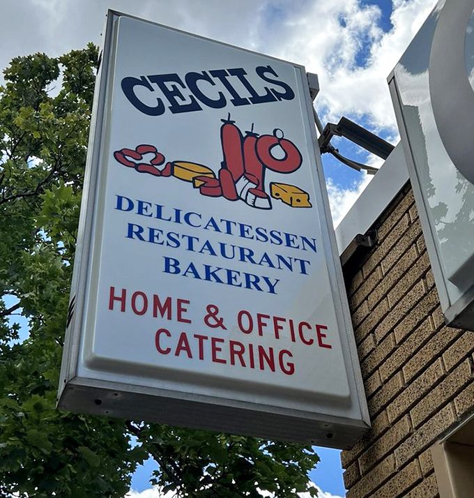 The Cecil's sign promises three essential food groups: delicatessen, restaurant, and bakery &ndash; a trifecta of deliciousness under one roof.