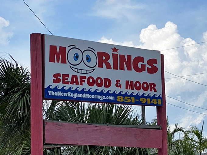 The sign says it all &ndash; "MOORINGS SEAFOOD & MOOR" &ndash; a playful promise of nautical delights that this Cape Coral gem delivers in spades.