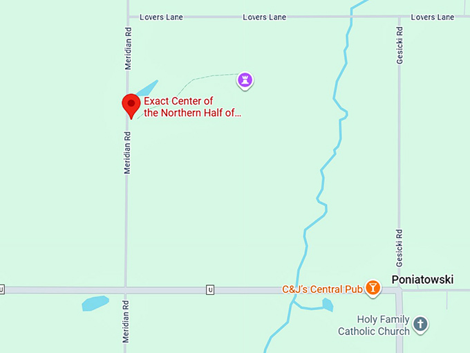 16. exact center of the northern half of the western hemisphereː 45 &times; 90 geographical marker map