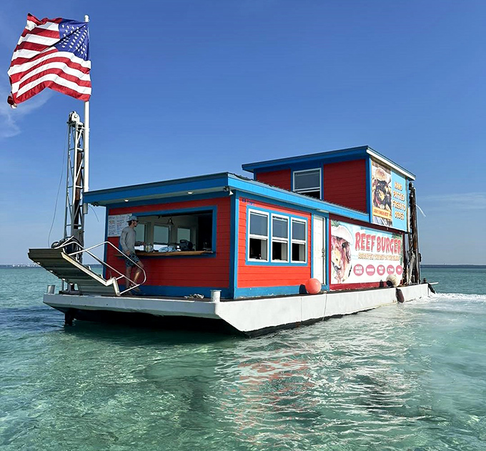 Dining with a splash! This colorful floating restaurant lets you enjoy juicy burgers while literally surrounded by Destin's famous turquoise waters.