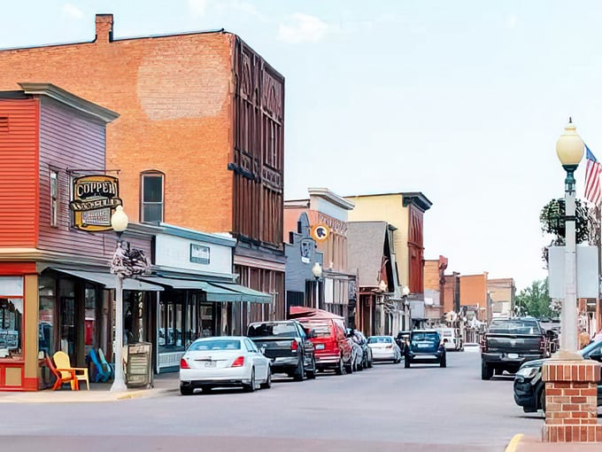 Colorful storefronts line Calumet's main drag, where the Copper World sign hints at the metal that built this charming time capsule.