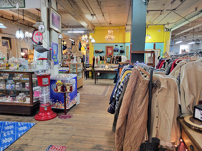 Step inside and the hunt begins! Vintage chandeliers cast warm light on pathways through history, where every aisle promises new discoveries.