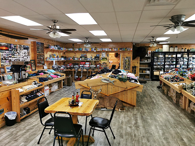 A fisherman's paradise indoors &ndash; wooden displays brimming with tackle and treats, where shopping for dinner becomes an adventure itself.