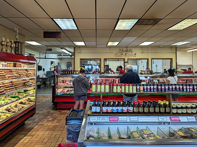 Customers browse the treasure trove of meaty delights, where the aroma alone is worth the trip to this carnivore's paradise.
