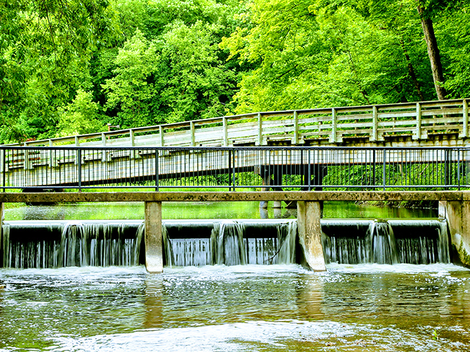 Mineral Springs Park's serene landscape offers visitors a peaceful retreat where healing waters once drew thousands seeking nature's remedy.