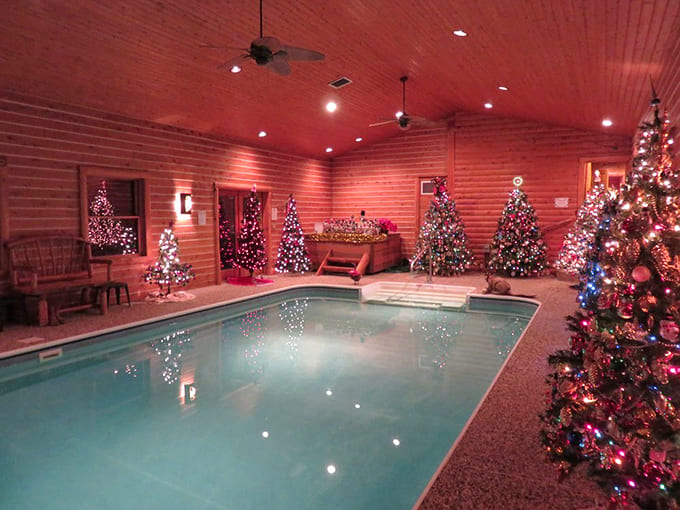 Swimming with Santa? Only at this festive indoor pool where Christmas trees stand guard while you take a holiday dip.