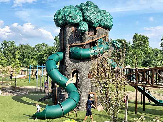 This magnificent tree structure isn't just a playground centerpiece &ndash; it's a portal to imagination where kids climb, slide, and create their own adventures.