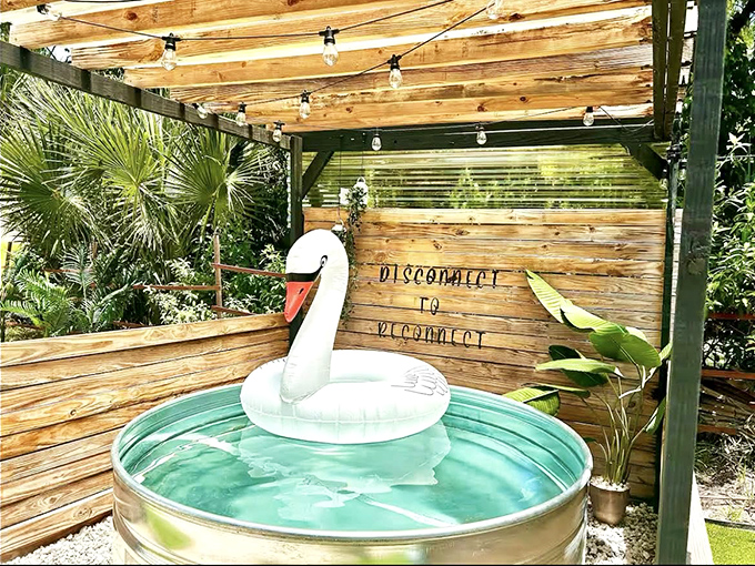 Disconnect to reconnect isn't just a catchy phrase here&mdash;it's an invitation delivered by a swan float in a stock tank pool.