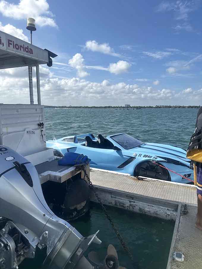 This sleek blue beauty proves that some cars really do dream of becoming boats when they grow up, complete with racing stripes for maximum aquatic swagger.