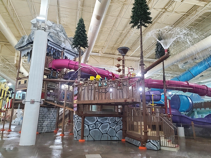 Colorful waterslides twist through the indoor paradise like giant straws in a tropical drink, promising thrills regardless of the thermometer reading outside.