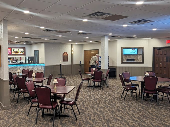 Inside Tinucci's dining room, comfortable seating and warm lighting create the perfect atmosphere for lingering over multiple helpings.