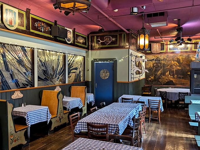 Blue-checkered tablecloths and traditional decor transport diners straight to Bavaria. This isn't just a dining room, it's a portal to Germany without the jet lag!