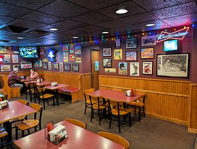 Wood paneling, vintage memorabilia, and cozy booths create that perfect "been-here-forever" vibe where calories don't count and cheese dreams come true.