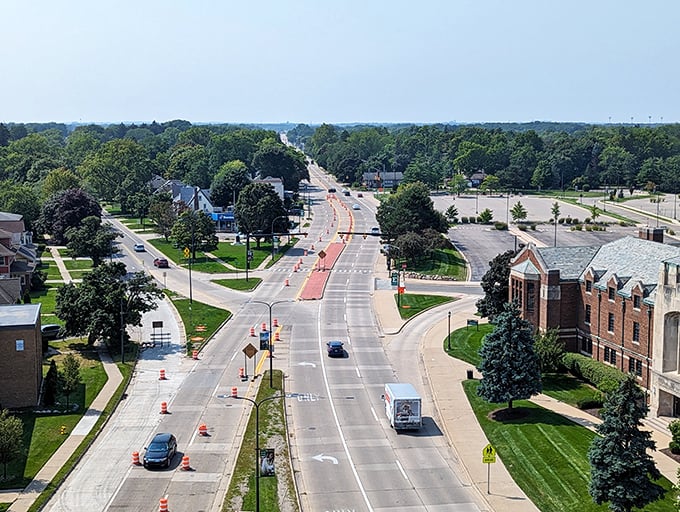 The main thoroughfare stretches into the distance, a ribbon of asphalt connecting Ypsilanti's charming neighborhoods and inviting exploration.