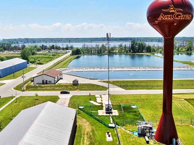Au Gres' distinctive water tower stands sentinel over the waterways and green landscapes that make this coastal town a hidden gem.