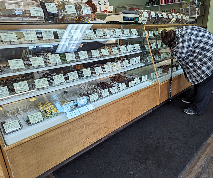 Chocolates Galore's impressive display case stretches with endless temptations &ndash; each labeled chocolate morsel promising its own sweet adventure.