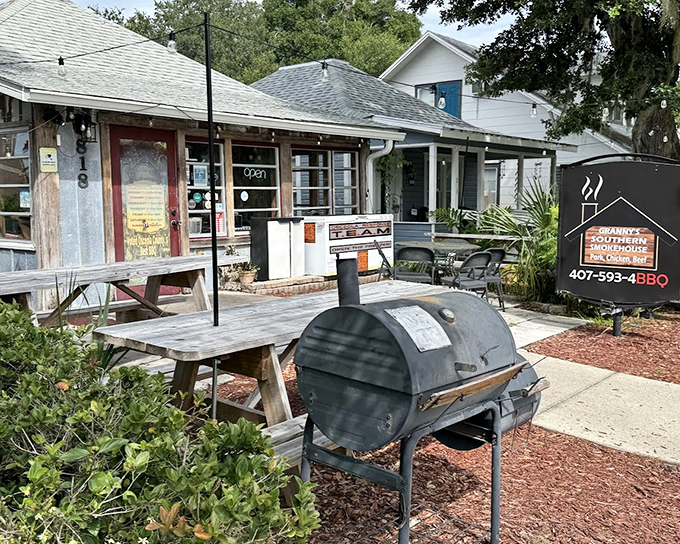The outdoor smoker at Granny's isn't just decoration – it's where the magic happens. That weathered equipment has produced countless BBQ memories.