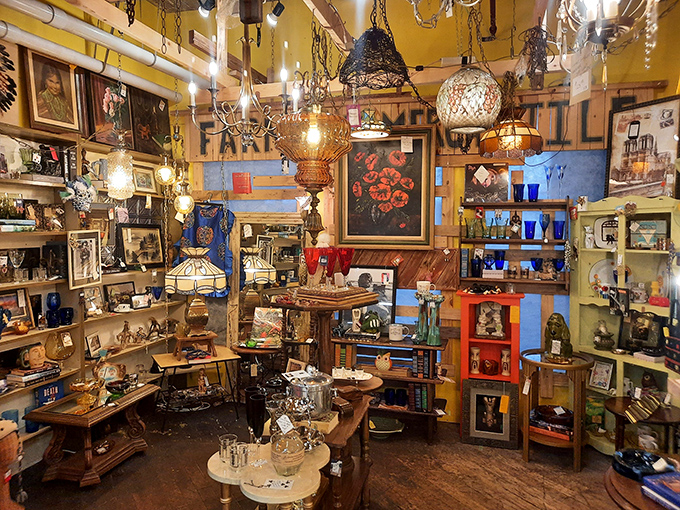 This isn't clutter &ndash; it's curated chaos! Vintage lamps illuminate collections where mid-century modern meets Victorian elegance in delightful discord.