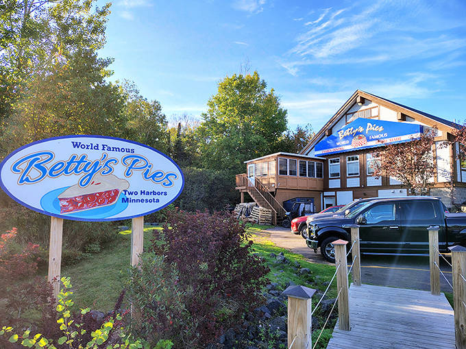 Betty's Pies' offers small-town charm with its unassuming storefront, a local treasure hiding in plain sight on Two Harbors' main drag.