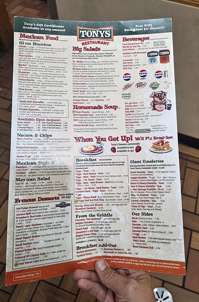 The menu reads like a food lover's fantasy novel – giant burritos, loaded fries, and breakfast platters that could feed a small village.
