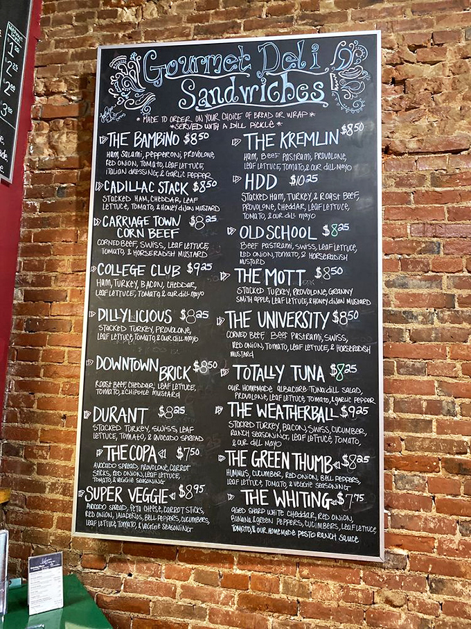 The legendary menu board&mdash;a chalkboard masterpiece showcasing sandwiches with names as colorful as their ingredients, from "The Bambino" to "The Weatherball."