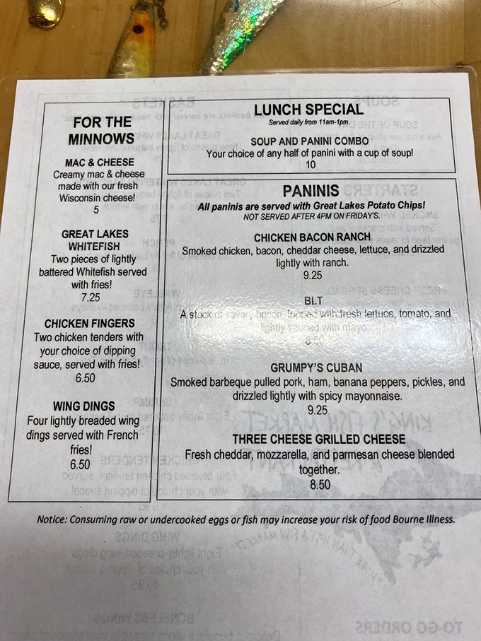 "For the Minnows" to hearty paninis &ndash; this menu speaks the universal language of fresh-caught comfort in true Yooper style.