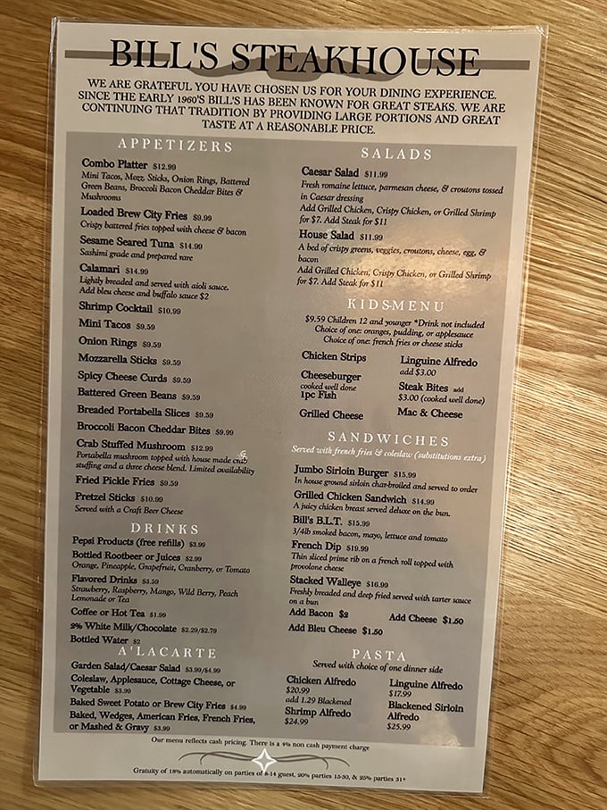 A testament to beef brilliance &ndash; Bill's menu showcases decades of steak expertise with options that make vegetarians question their life choices.