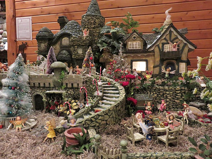 This miniature fairy village makes dollhouses look positively McMansion-sized. Each tiny detail tells a story of Christmas magic.